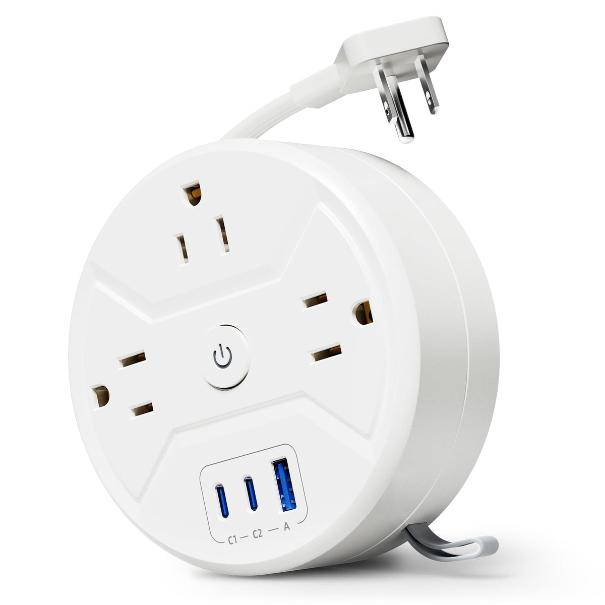 Travel Power Strip with 5ft Retractable 3-AC & 3-USB Fast Charging ...
