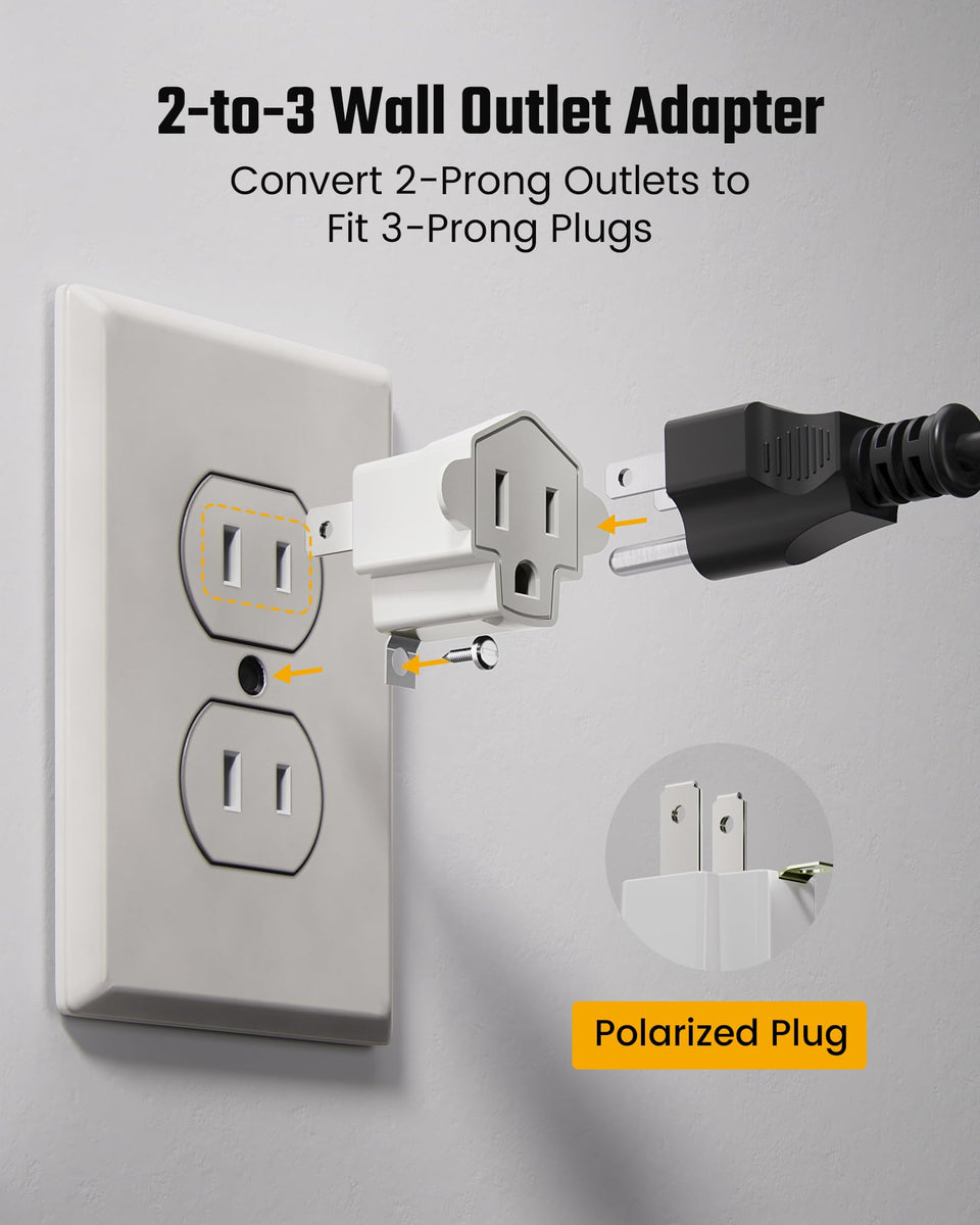 2 Prong to 3 Prong Outlet Adapter, SUPERDANNY ETL Listed 3-2 Prong Ada
