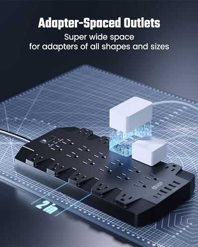 Upgraded Surge Protector with 22 Outlets 2 USB-C and 4 USB-A – SUPERDANNY