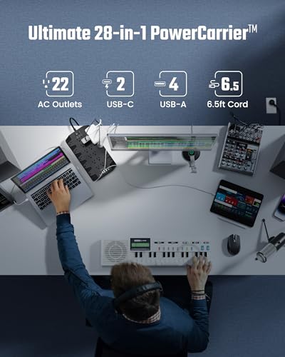 Upgraded Surge Protector with 22 Outlets 2 USB-C and 4 USB-A – SUPERDANNY