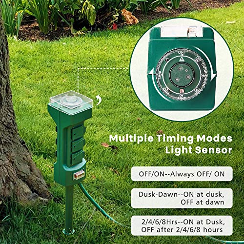 Outdoor Power Stake Timer with 10ft Extension Cord & 6 AC Outlets ...